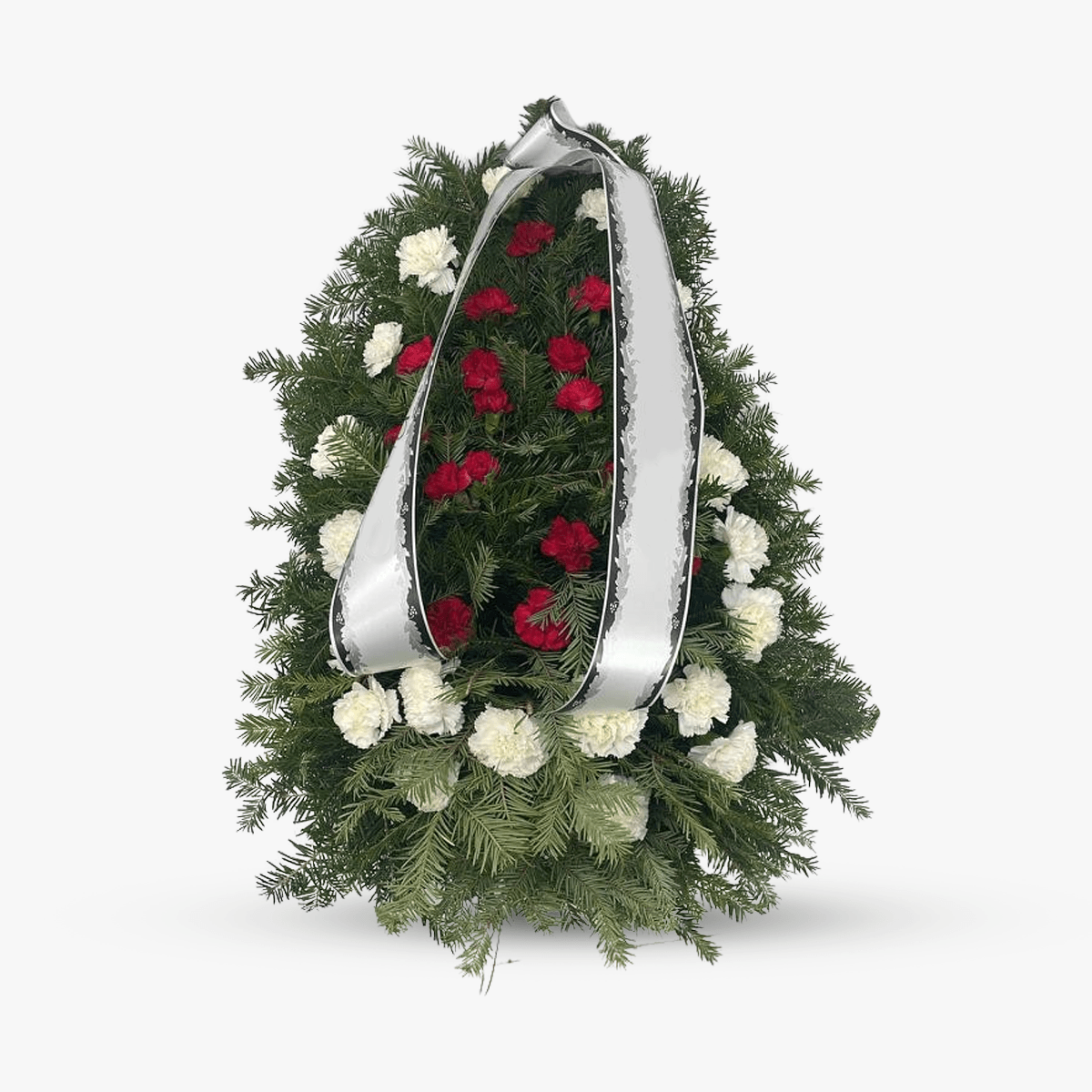 Jerba funerara cu 10 garoafe albe si 20 rosii - Floria.ro